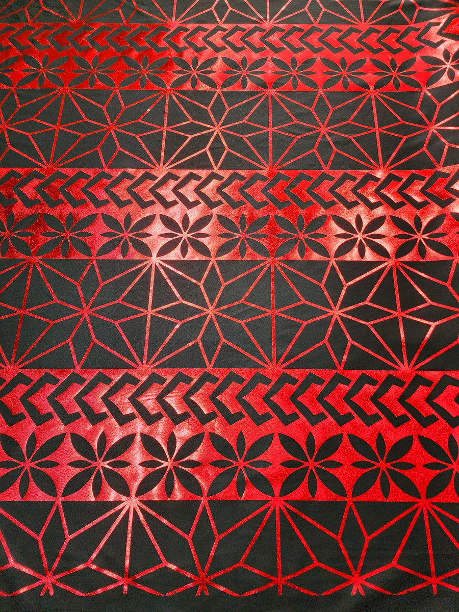 Stretch Polynesian Design #32 Red on Black – Tokouso Fabrics