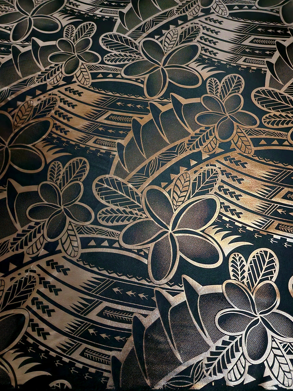 Stretch Polynesian Design #39 Rose Gold on Black – Tokouso Fabrics