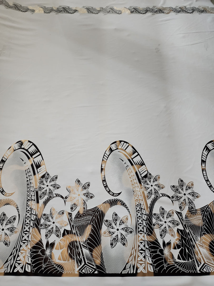 Stretch Polynesian Design #46 Black and Gold on White – Tokouso Fabrics