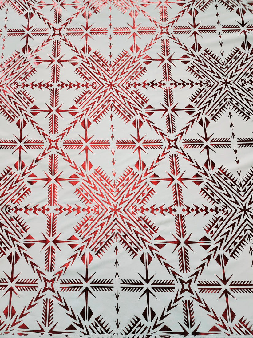 Stretch Polynesian Design #52 Red on White – Tokouso Fabrics
