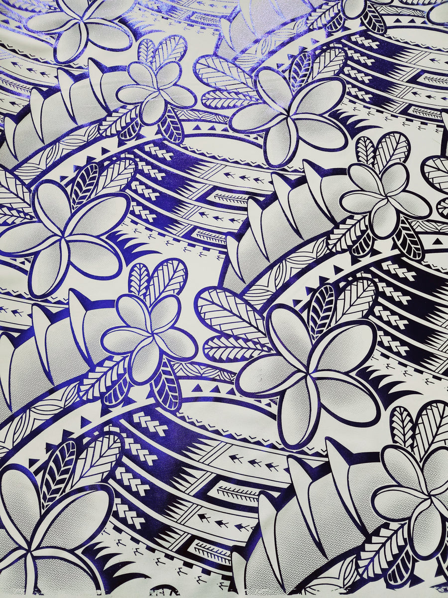 Stretch Polynesian Design #49 Blue on White – Tokouso Fabrics