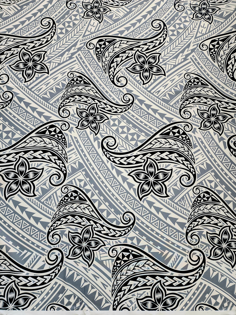 Polynesian Design #146 Black, White and Grey – Tokouso Fabrics