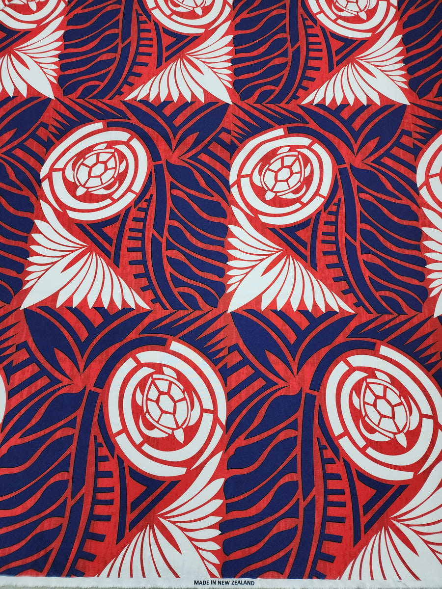 Polynesian Design #123 Red, Blue and White – Tokouso Fabrics