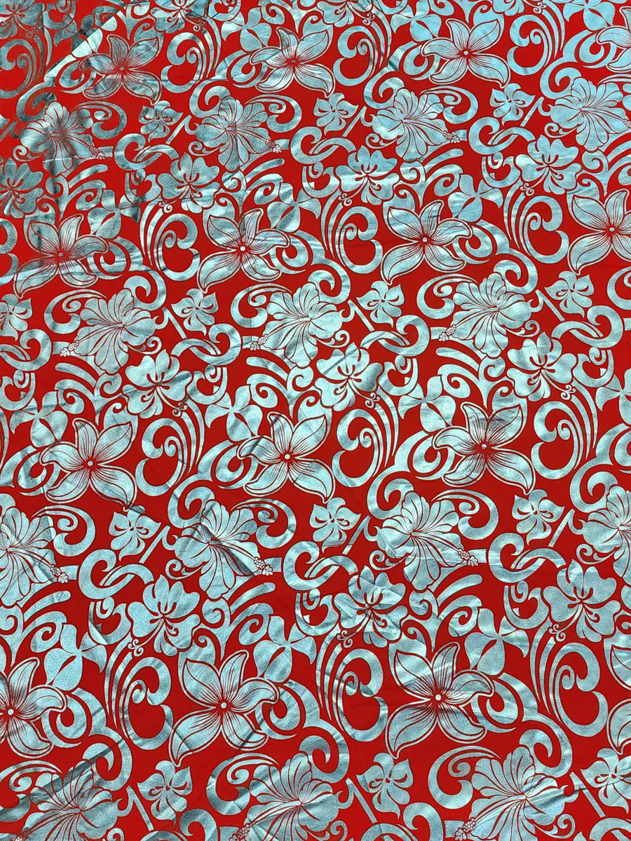 Shiny Polyester Design #65 Blue on Red – Tokouso Fabrics