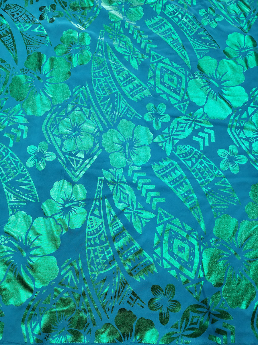 Shiny Polyester Design #67 Green on Blue – Tokouso Fabrics
