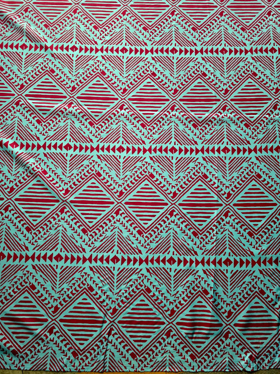 Polynesian Design #206 Blue and Maroon – Tokouso Fabrics