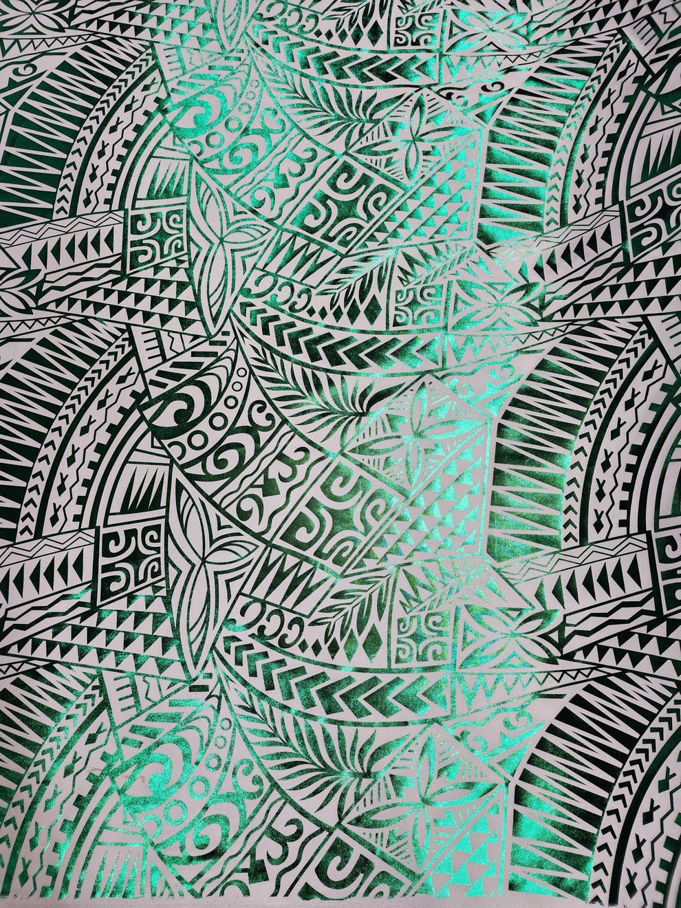 Stretch Polynesian #84 Green on White – Tokouso Fabrics