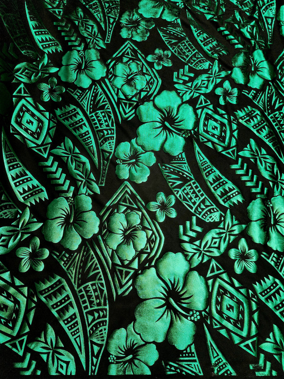 Stretch Polynesian #82 Green on Black – Tokouso Fabrics
