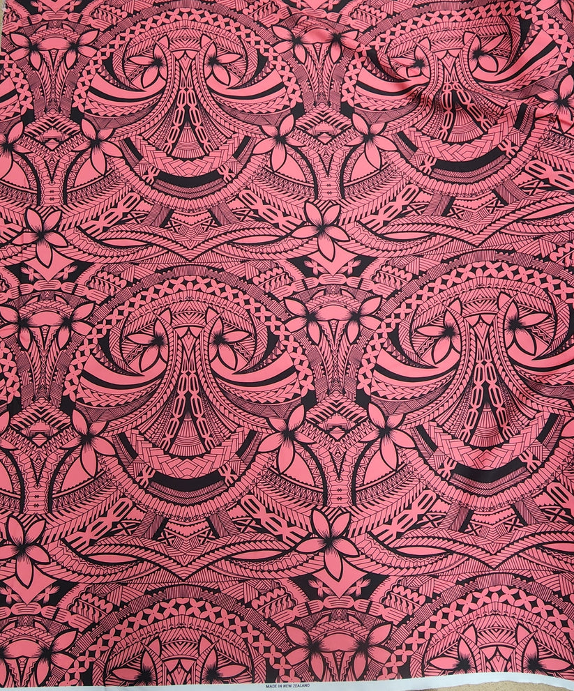 Polynesian Design #89 Pink and Black – Tokouso Fabrics