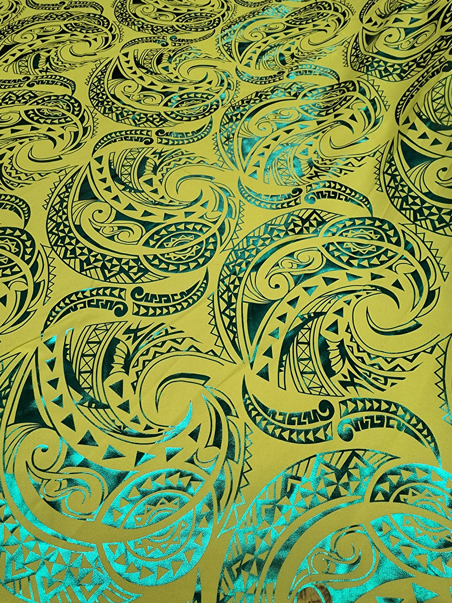 Shiny Polyester Design #25 Yellow and green – Tokouso Fabrics