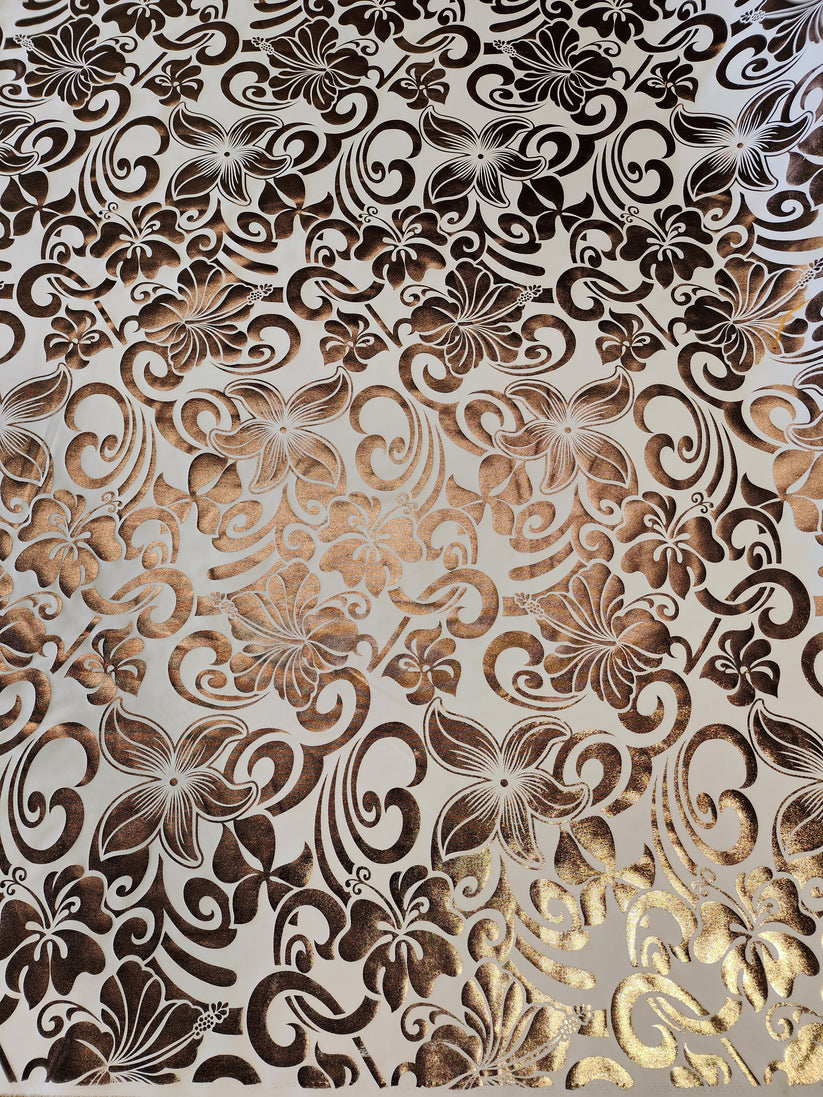 Stretch Polynesian Design #22 Rose Gold on White – Tokouso Fabrics