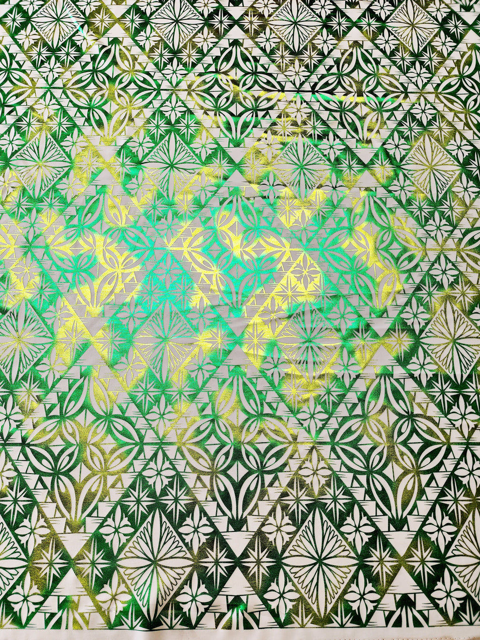 Stretch Polynesian Design #21 Green and Light Green – Tokouso Fabrics